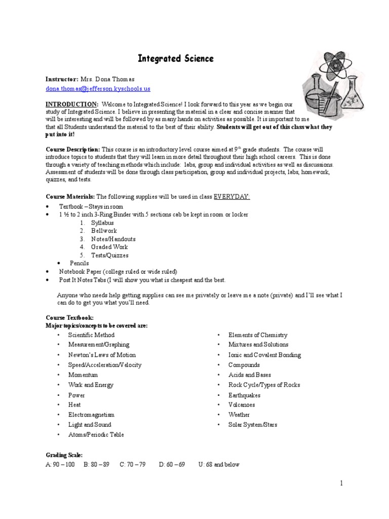 Integrated Science Syllabus | PDF | Homework | Test (Assessment)