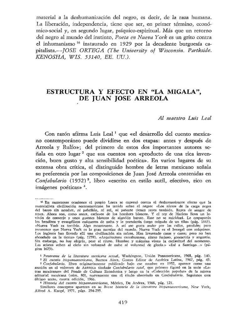 Estructura y Efecto en La Migala de Juan Jose Arreola | Cuentos | Comillas