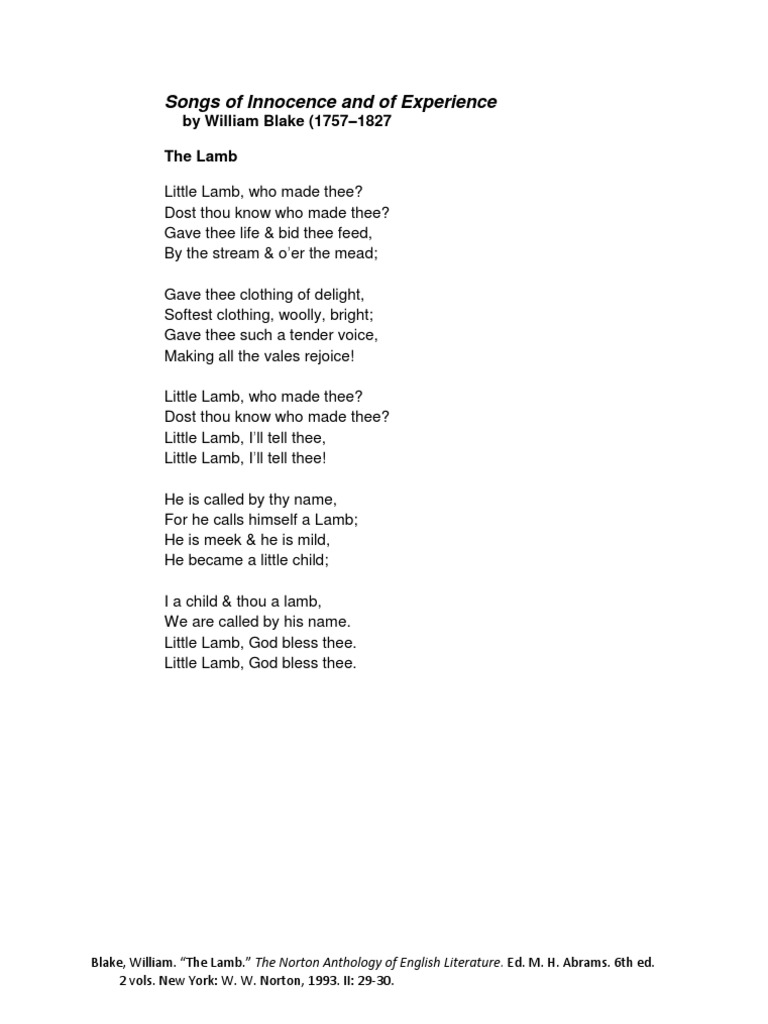 The Lamb - William Blake | PDF