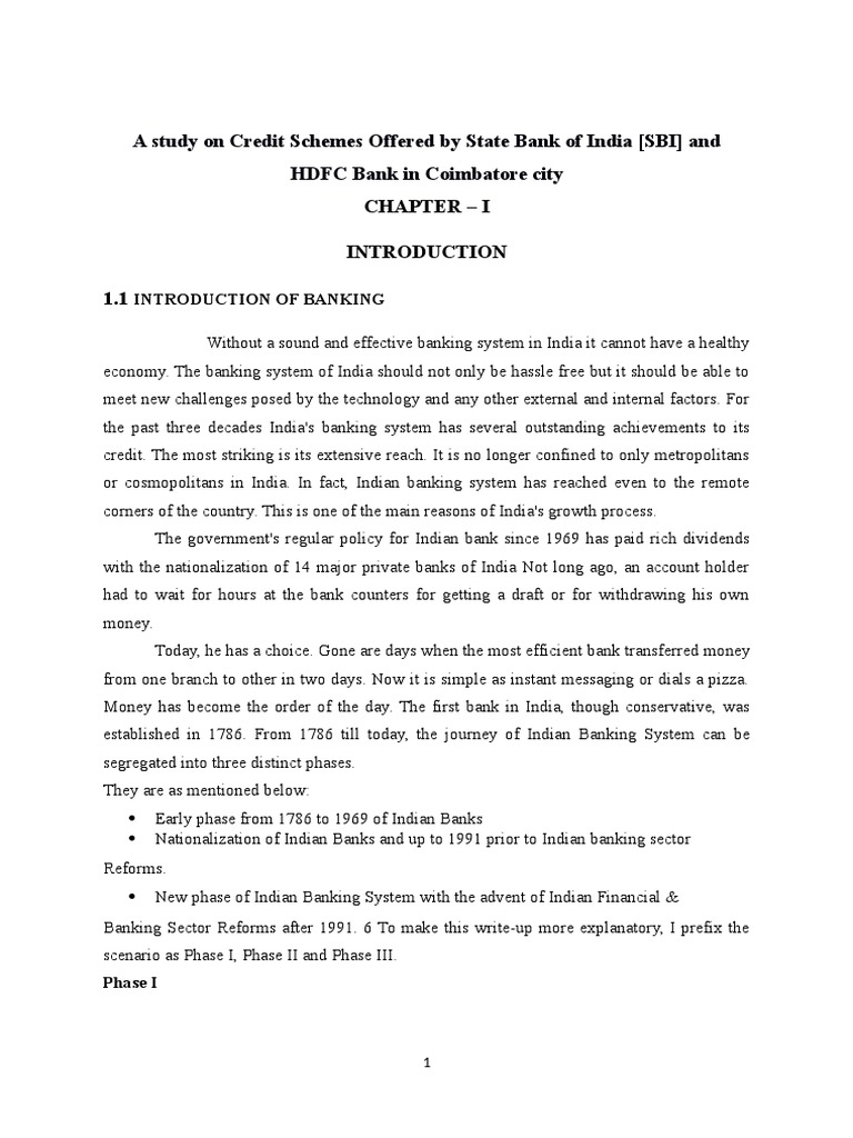 Project On Credit Scheme Offered by State Bank of India and HDFC Bank ...