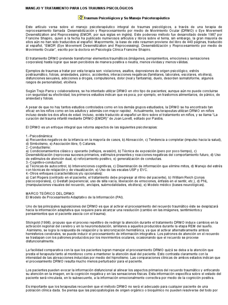 DRMO - MANEJO Y TRATAMIENTO de TRAUMAS | PDF | Desensibilización y ...