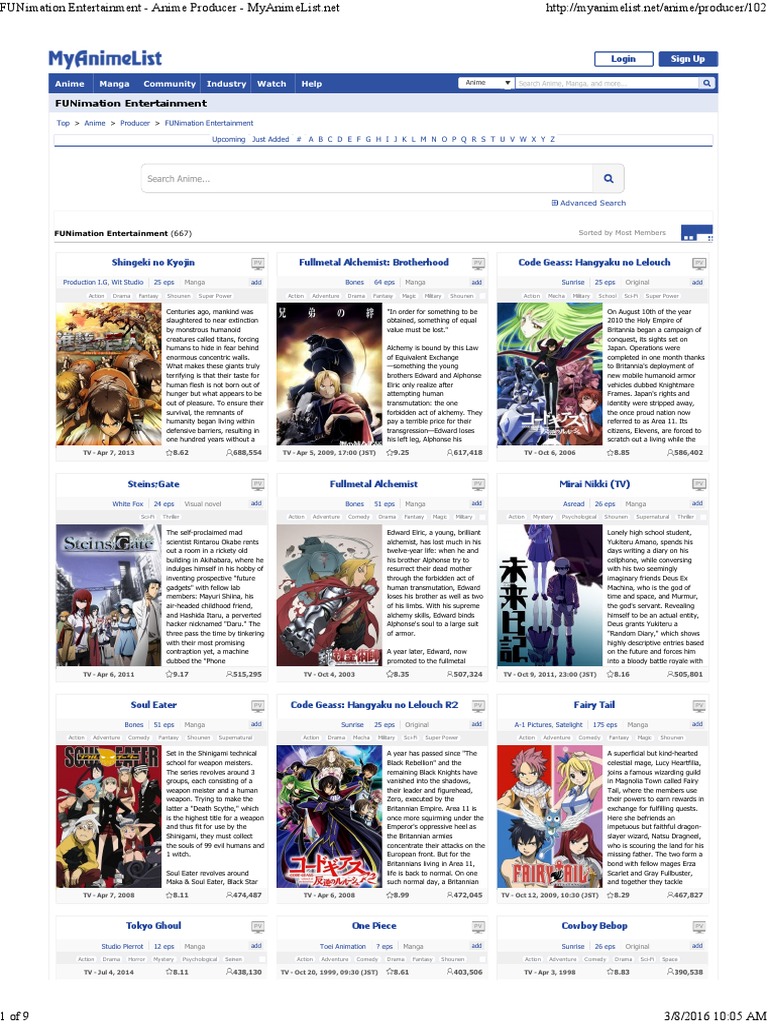 FUNimation Entertainment - Anime Producer - MyAnimeList1-100 | PDF ...