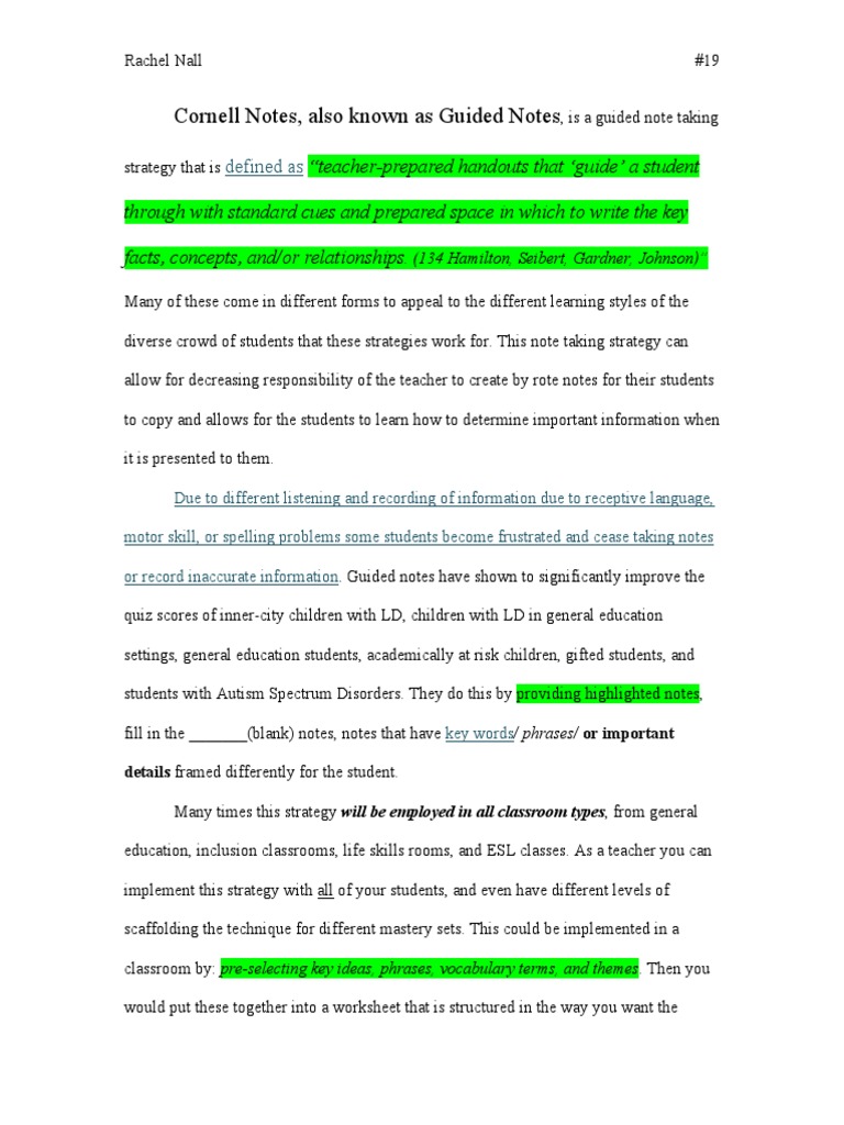 Cornell Notes | PDF | Inclusion (Education) | Education Theory