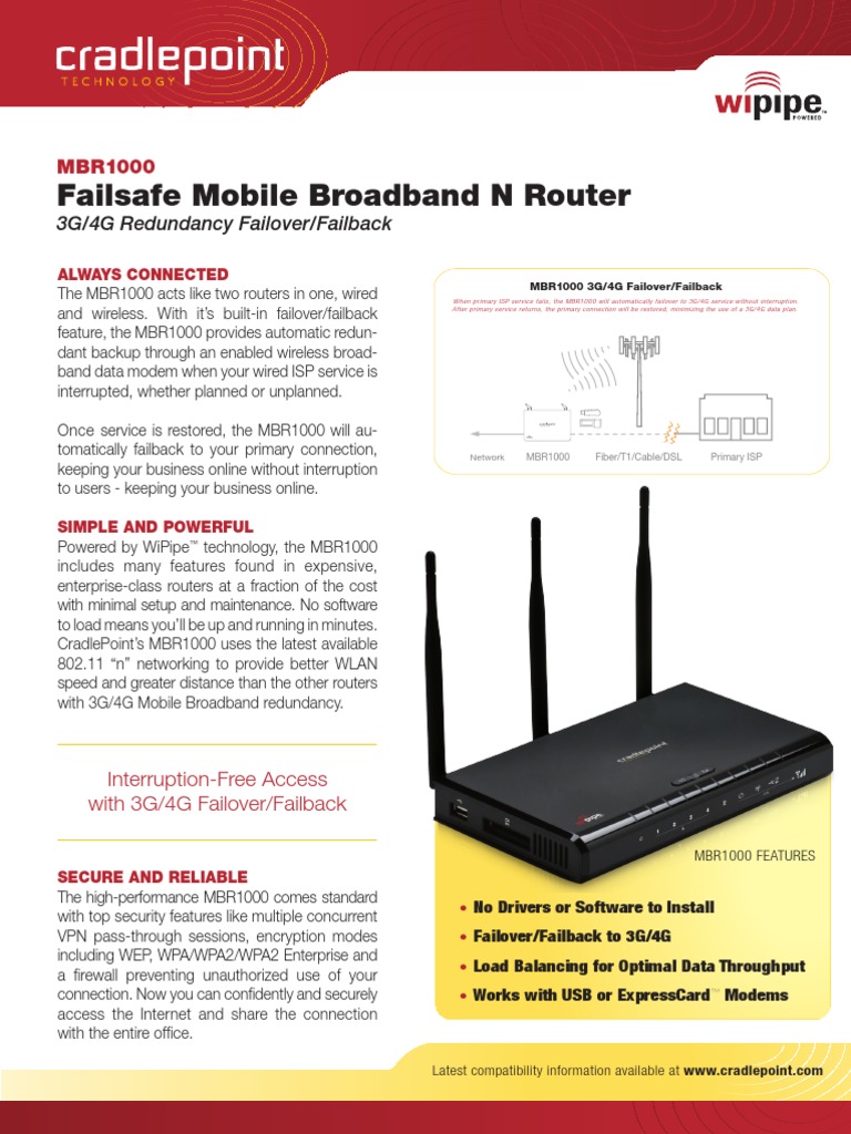CradlePoint MBR1000 DataSheet | PDF | Wi Fi | Internet Access