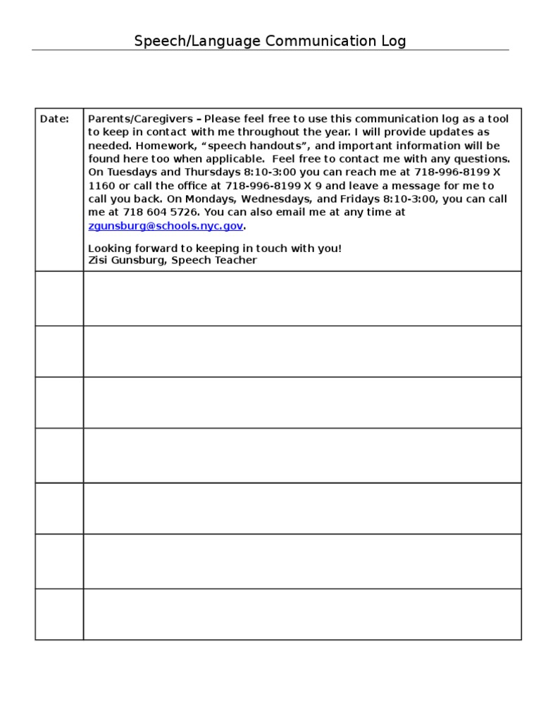 Communication Log For Parents | PDF