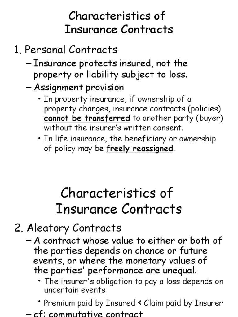 Characteristics of Insurance Contract | PDF