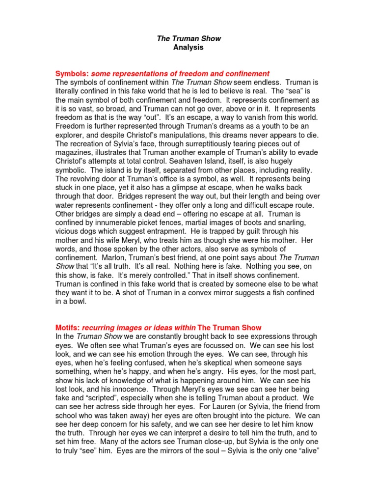 Cinematic Analysis of The Truman Show | PDF | Mirror | Camera