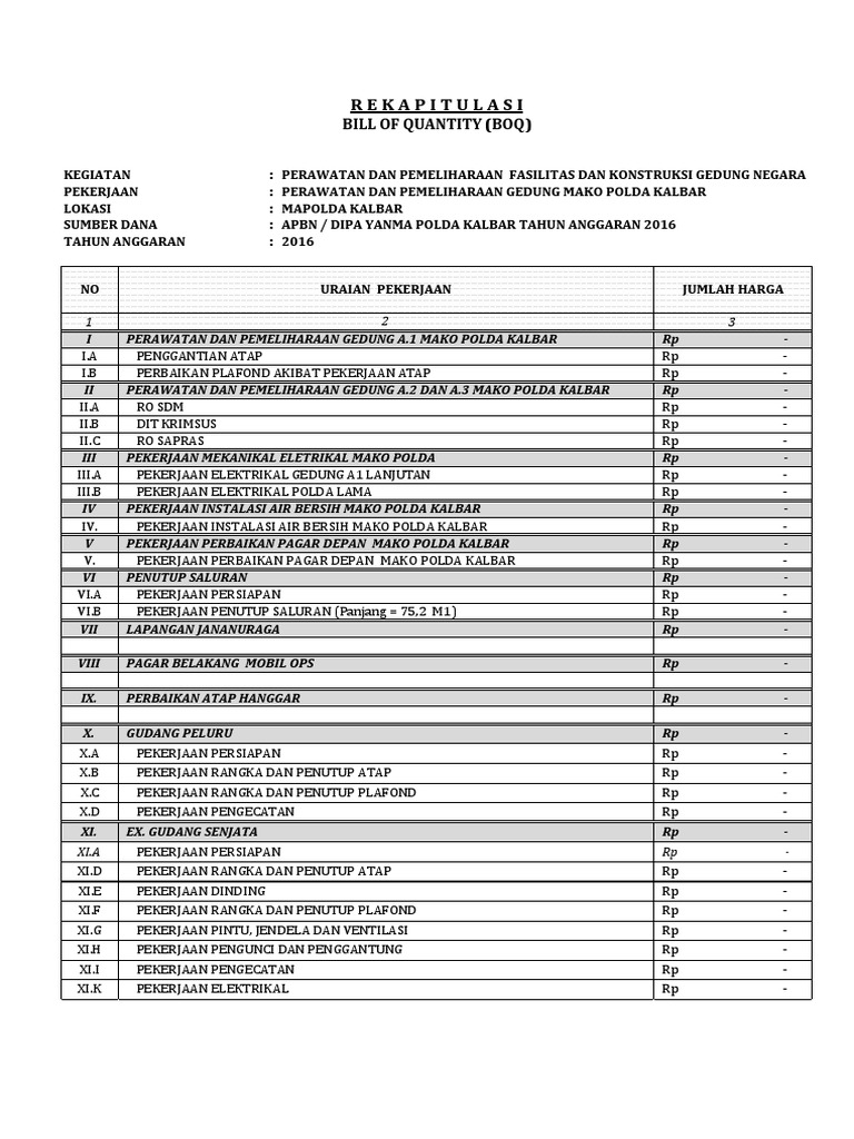 BQ Harwat Gedung Mapolda PDF | PDF