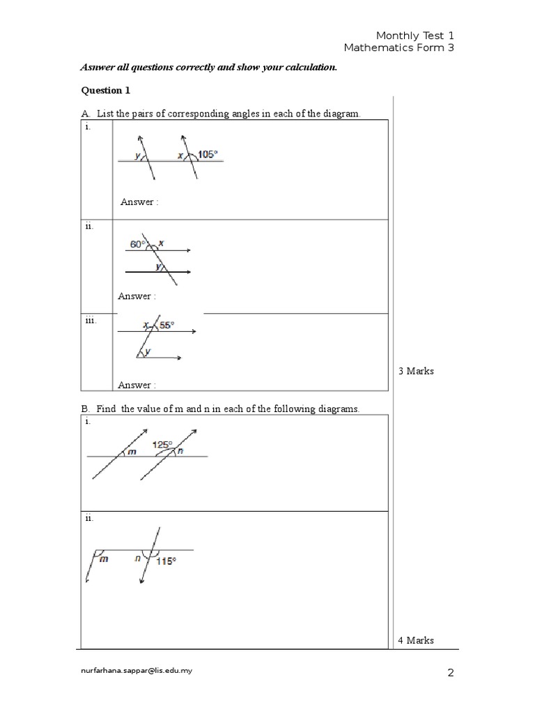 Form 3 Math Test Questions | PDF