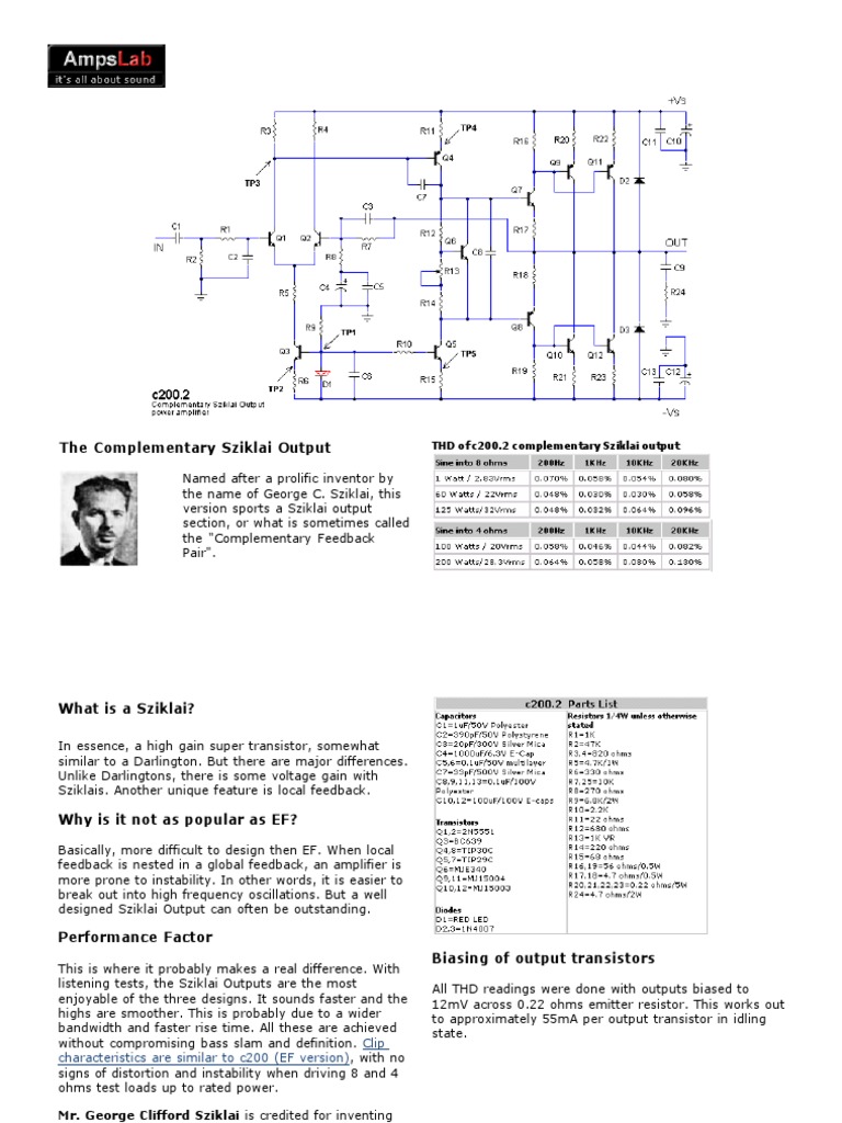 Sziklai Output Amplifier Design Guide | PDF | Amplifier | Electrical ...