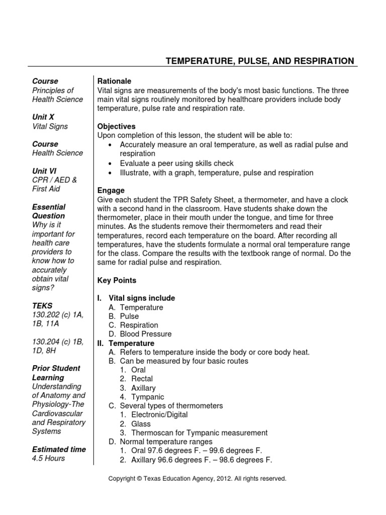 06 Temperature Pulse Respiration | PDF | Pulse | Rectum