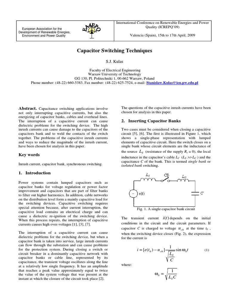 Point of Wave Switching For Capacitor Banks PDF | PDF | Capacitor | Switch
