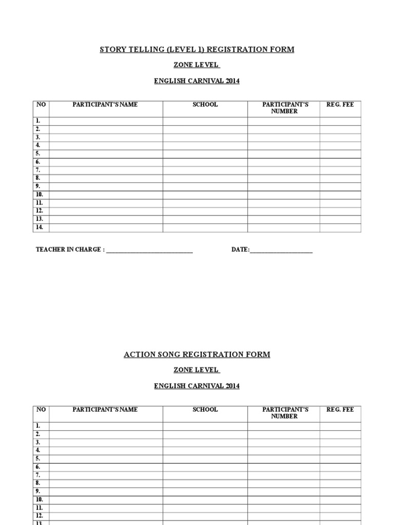 English Carnival 2014 Registration Forms | PDF | Career & Growth