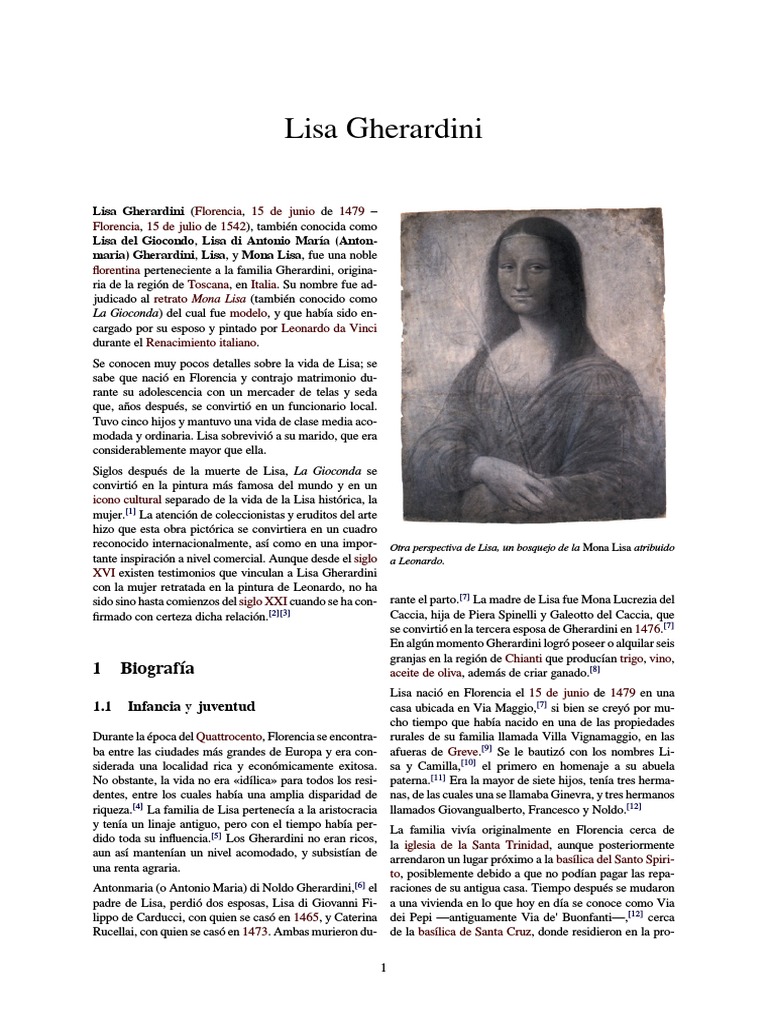 Biografía de Lisa Gherardini, la Mona Lisa | PDF | Pinturas | Medios de ...