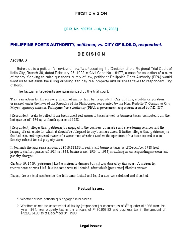 PPA vs. City of Iloilo Tax Liability Case | PDF | Taxes | Property