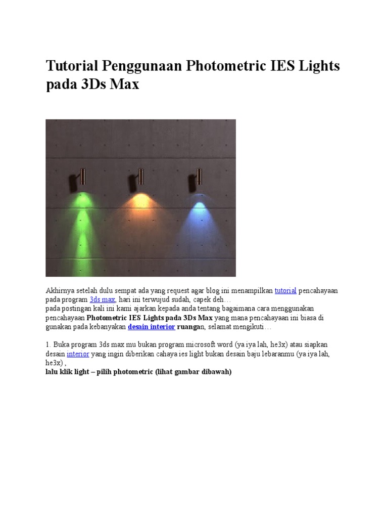 Tutorial Penggunaan Photometric IES Lights Pada 3Ds Max | PDF | Komputer