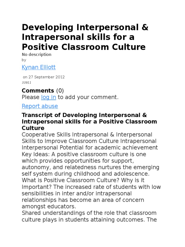Developing Interpersonal & Intrapersonal Skills For A Positive ...