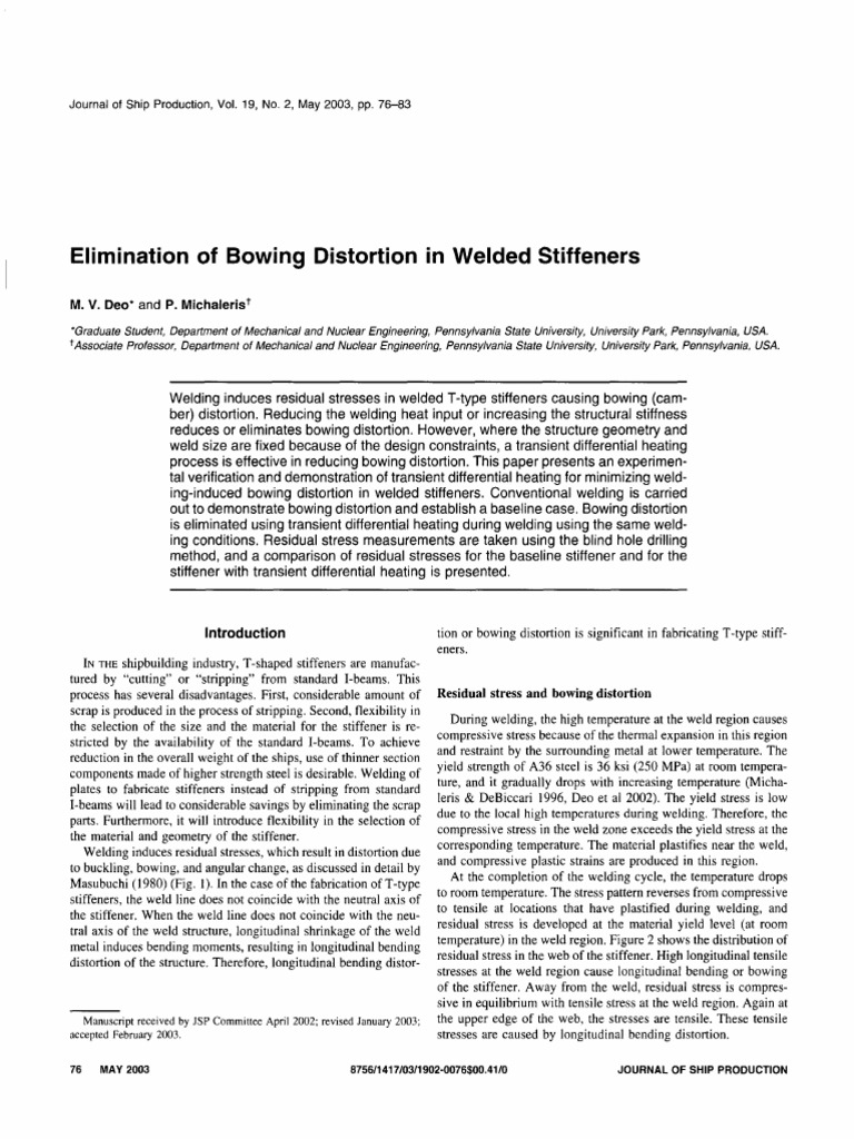 Elimination of Bowing Distortion in Welded Stiffeners | PDF | Welding | Construction