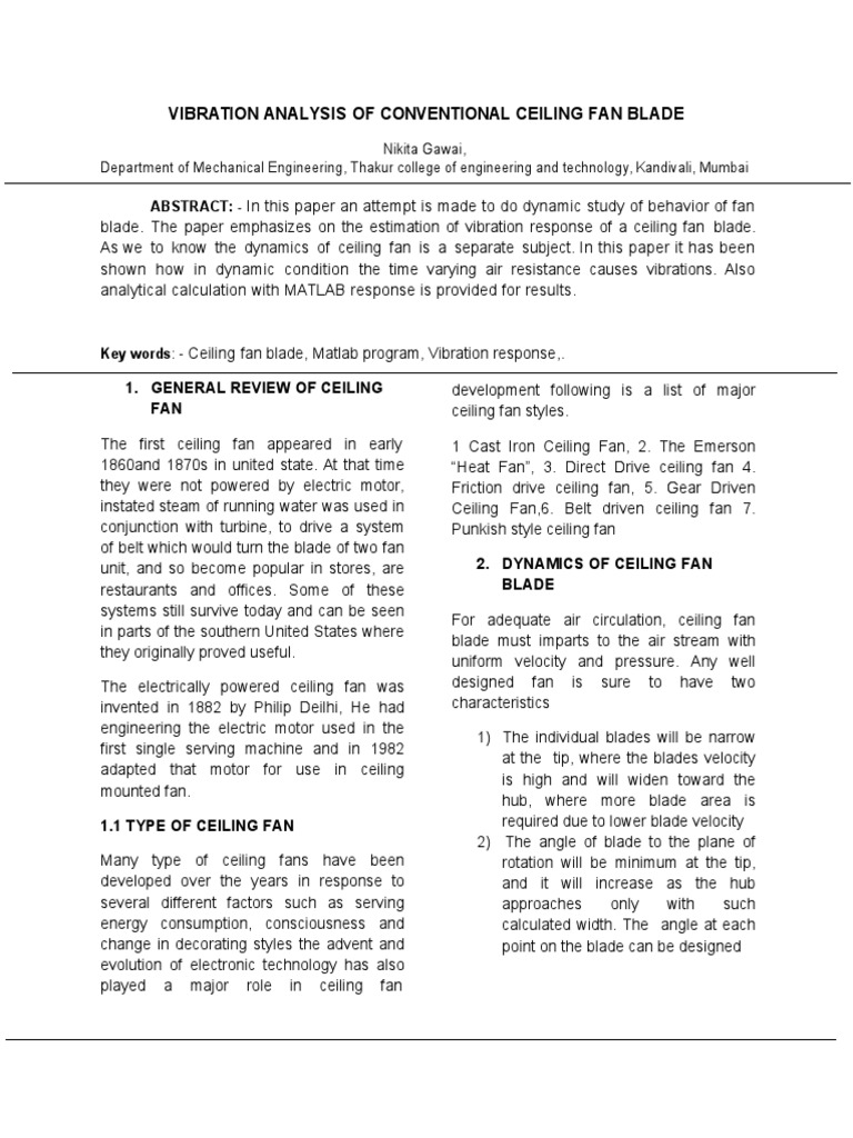 Vibration Analysis of Conventional Ceiling Fan Blade | PDF | Physics ...
