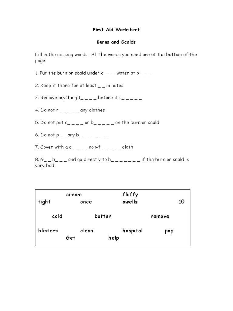 First Aid Worksheet for Kids | PDF | Self-Improvement