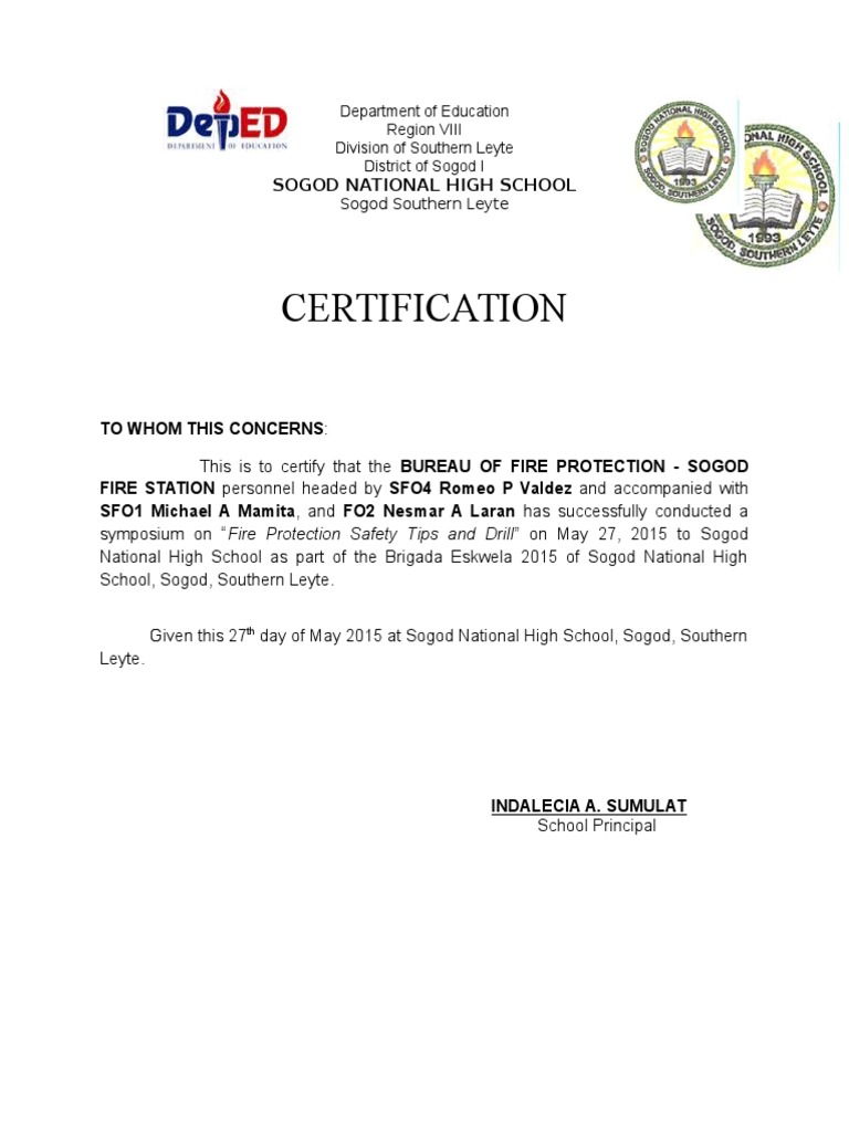 Certification - BFP | PDF