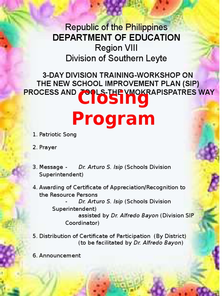 Closing Program for SIP Training Workshop | PDF