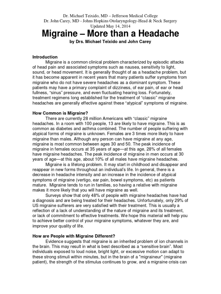 Migraine Patient Handout | Migraine | Ménière's Disease