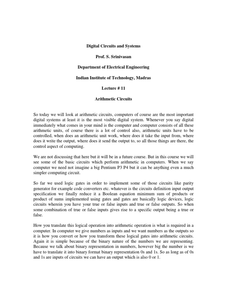 Lec 11 | PDF | Digital Electronics | Arithmetic