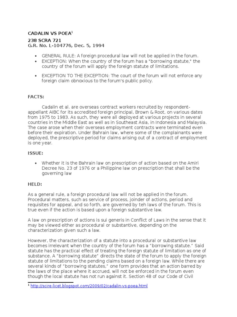 Cadalin Vs Poea | PDF | Public Policy Doctrine | Justice