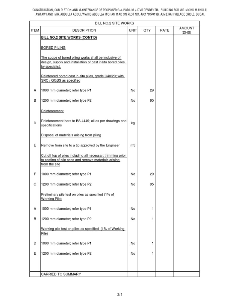 Boq - Piling | PDF