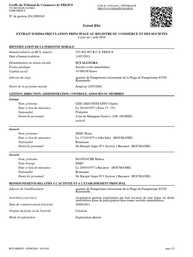 8303 Extrait Kbis | PDF