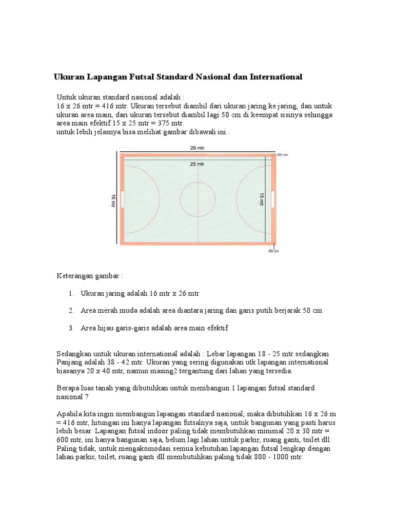 Ukuran Lapangan Futsal Standard Nasional Dan International | PDF