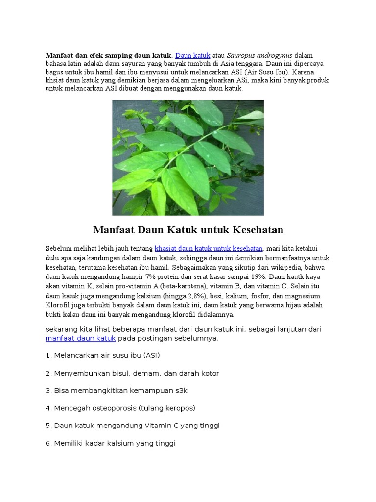 Manfaat Dan Efek Samping Daun Katuk | PDF