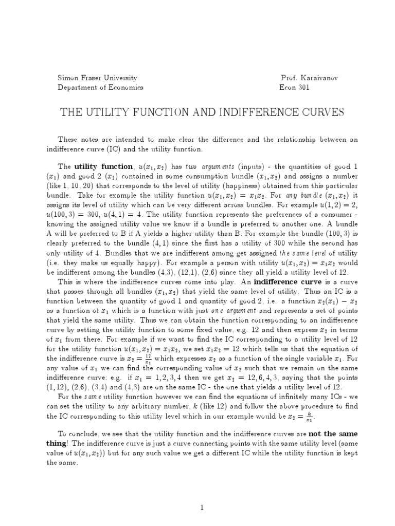 The Utility Function and Indifference Curves | PDF | Utility | Economic ...