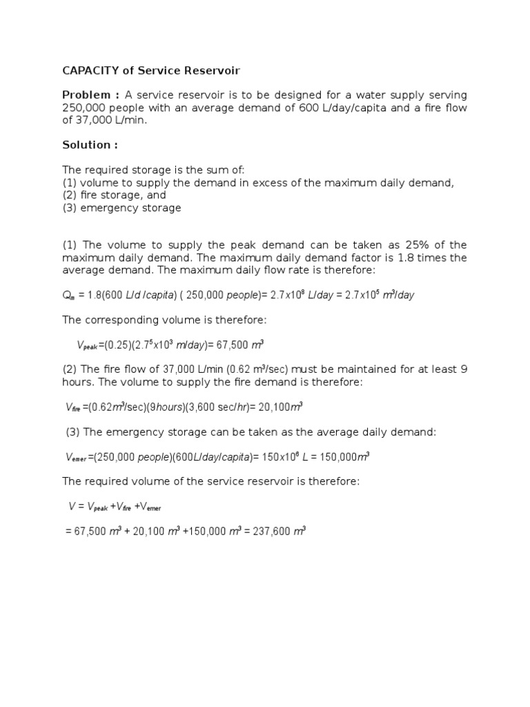 Service Reservoir Capacity Calculation | PDF