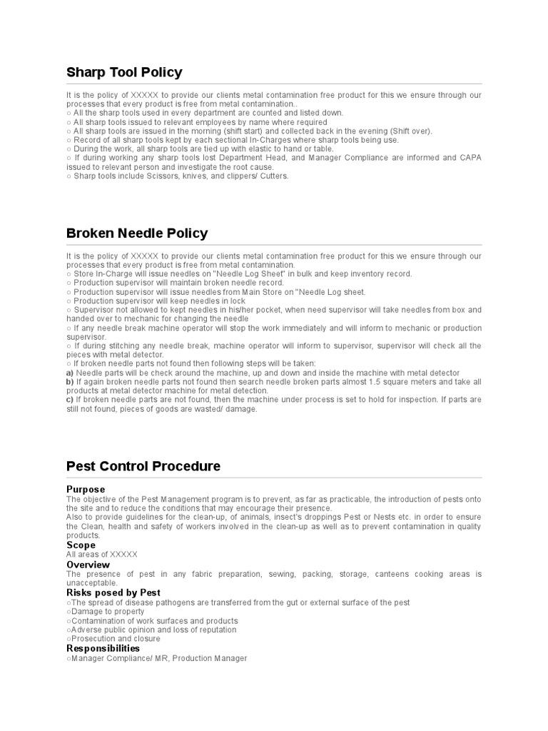 Sharp Tool Policy | PDF | Metal Detector | Calibration