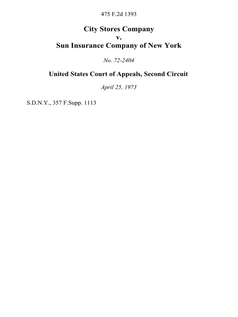 City Stores Company v. Sun Insurance Company of New York, 475 F.2d 1393 ...