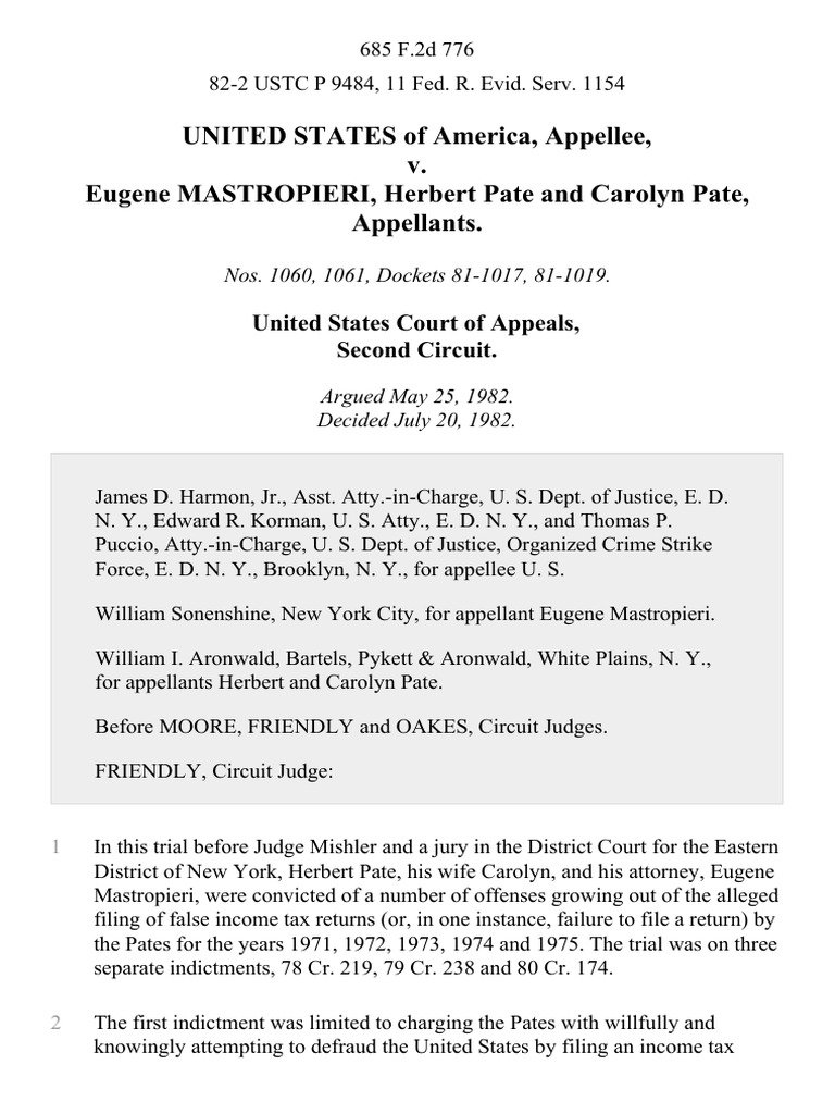 United States v. Eugene Mastropieri, Herbert Pate and Carolyn Pate, 685 ...