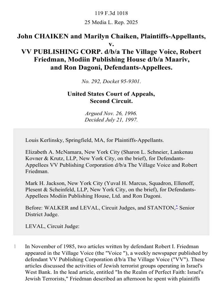 John Chaiken and Marilyn Chaiken v. VV Publishing Corp. D/B/A The ...