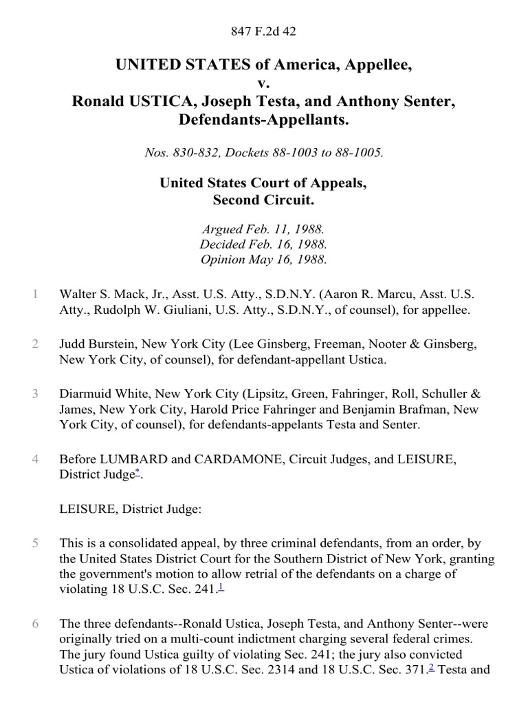 United States v. Ronald Ustica, Joseph Testa, and Anthony Senter, 847 F ...