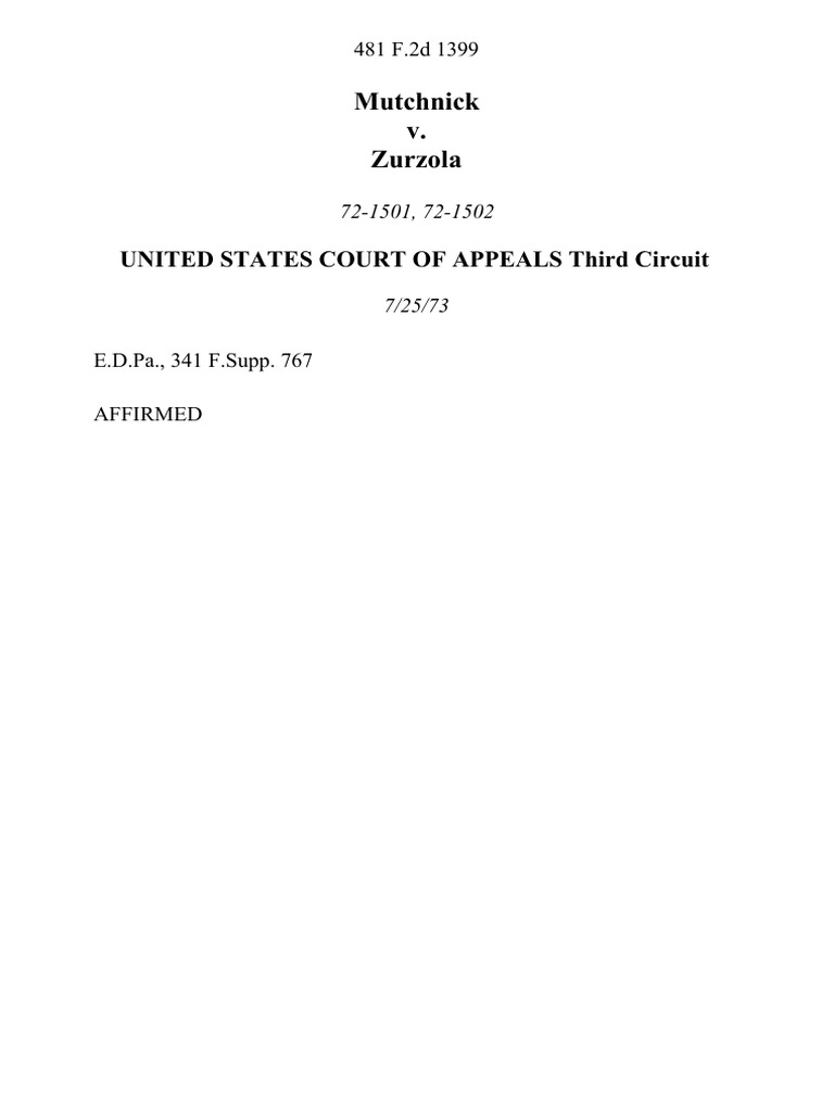 Mutchnick v. Zurzola, 481 F.2d 1399, 3rd Cir. (1973) | PDF