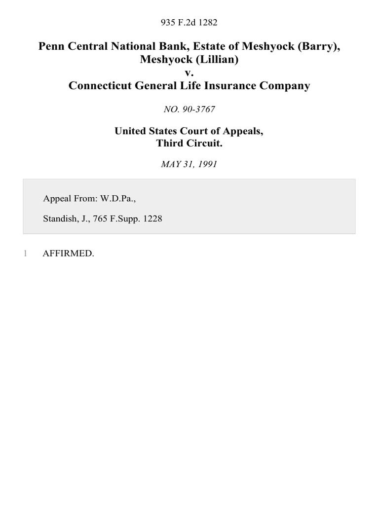 Penn Central National Bank, Estate of Meshyock (Barry), Meshyock ...