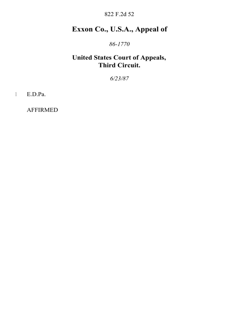 Exxon Co., U.S.A., Appeal Of, 822 F.2d 52, 3rd Cir. (1987) | PDF