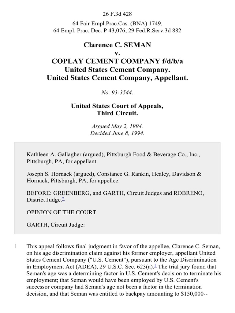 Clarence C. Seman v. Coplay Cement Company F/d/b/a United States Cement ...