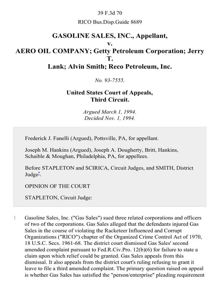 Gasoline Sales, Inc. v. Aero Oil Company Getty Petroleum Corporation ...