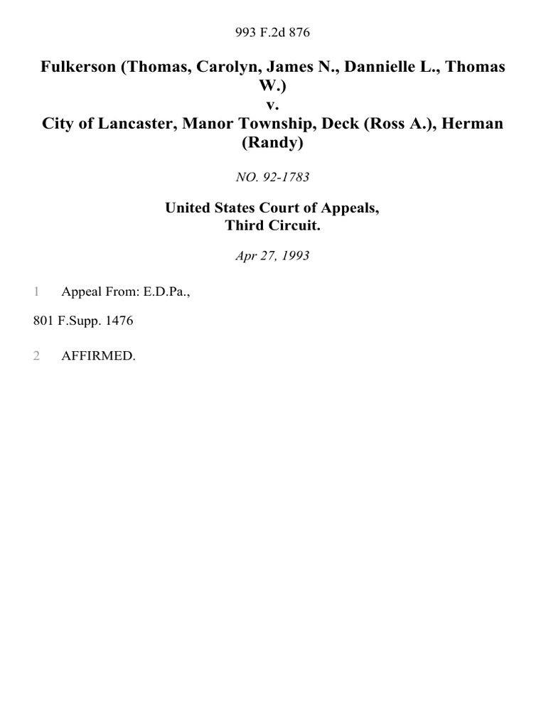Fulkerson (Thomas, Carolyn, James N., Dannielle L., Thomas W.) v. City ...