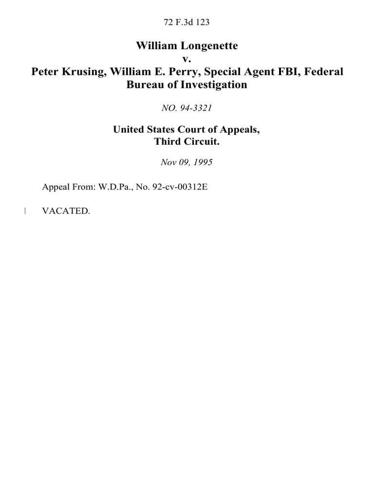 William Longenette v. Peter Krusing, William E. Perry, Special Agent ...