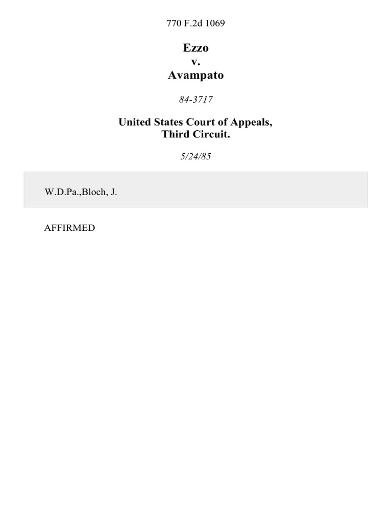 Ezzo v. Avampato, 770 F.2d 1069, 3rd Cir. (1985) | PDF | Politics ...