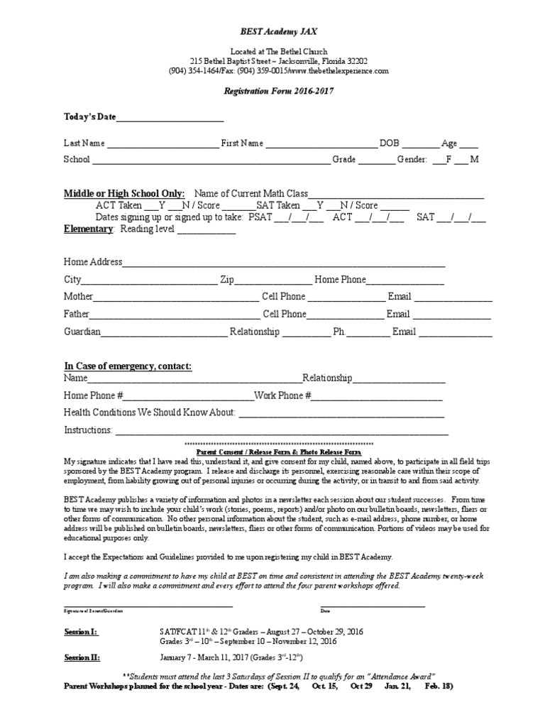 Best Reg. Form 20162017 | PDF