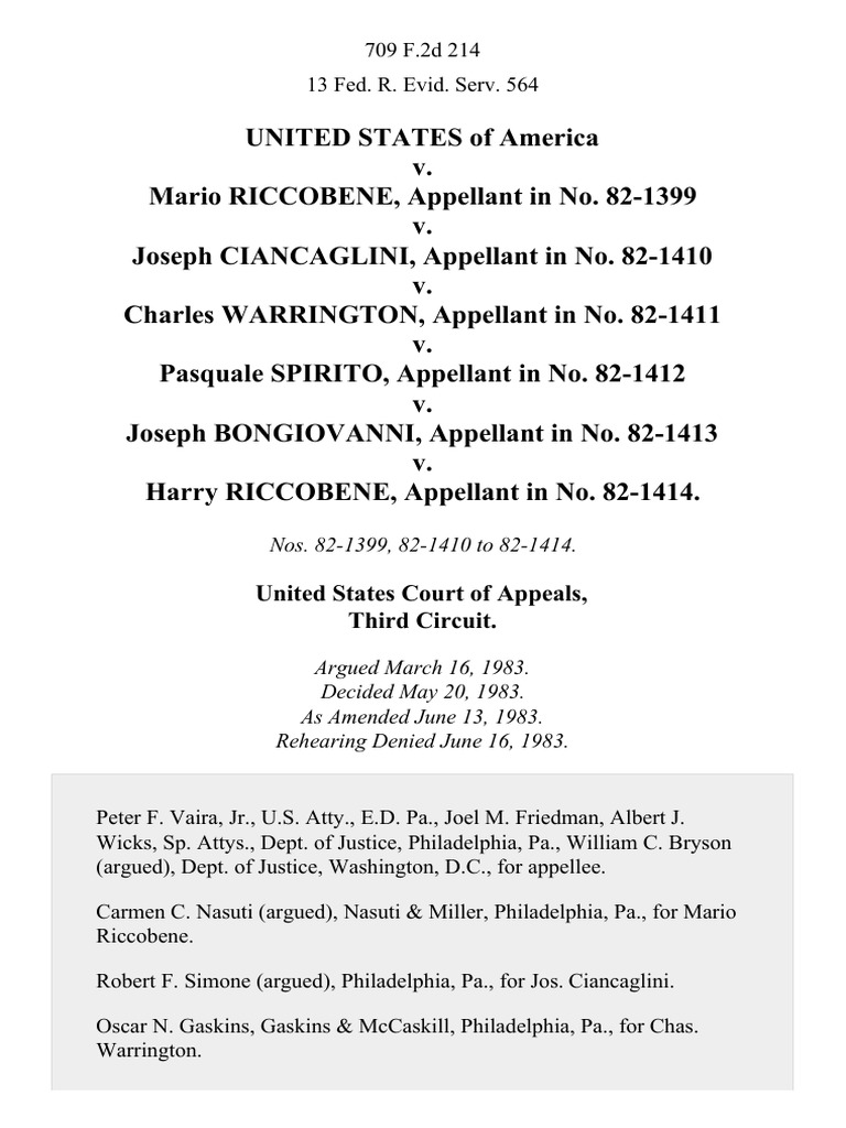 United States v. Mario Riccobene, in No. 82-1399 v. Joseph Ciancaglini ...
